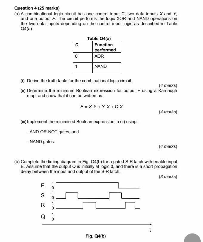 Solved Question 4 (25 marks) (a) A combinational logic | Chegg.com