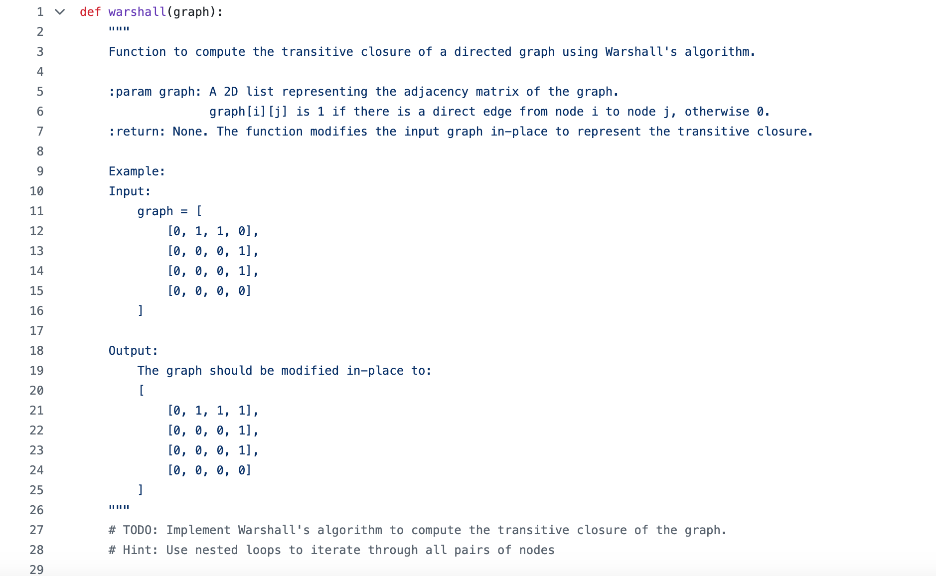 Solved by an EXPERT warshall is a function that takes an adjacency matrix | Chegg.com