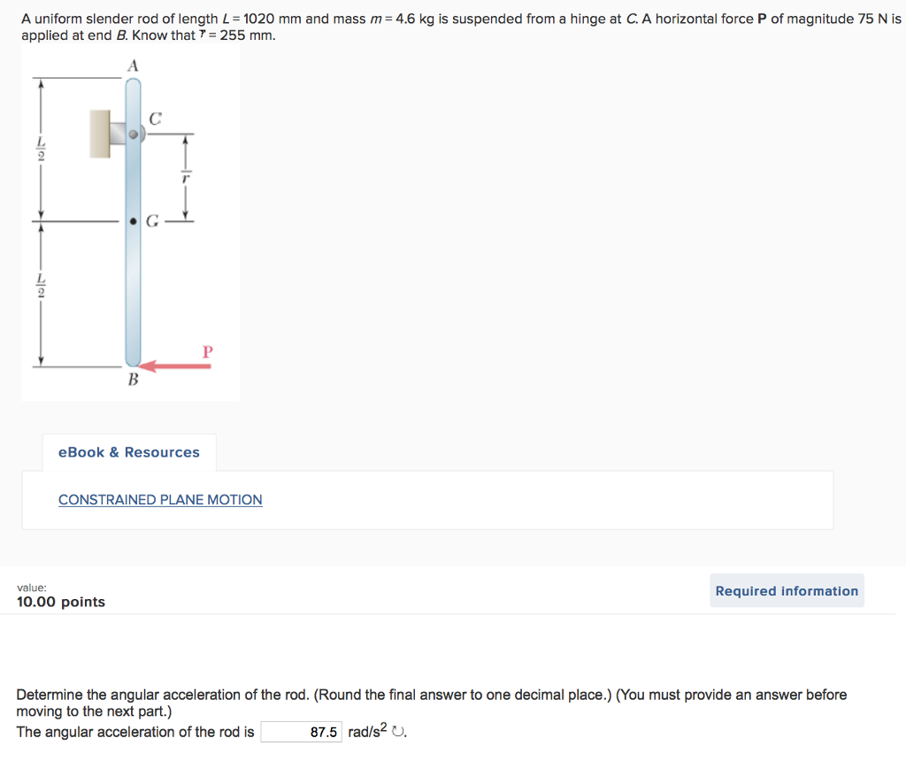 Solved A uniform slender rod of length L = 1020 mm and mass | Chegg.com