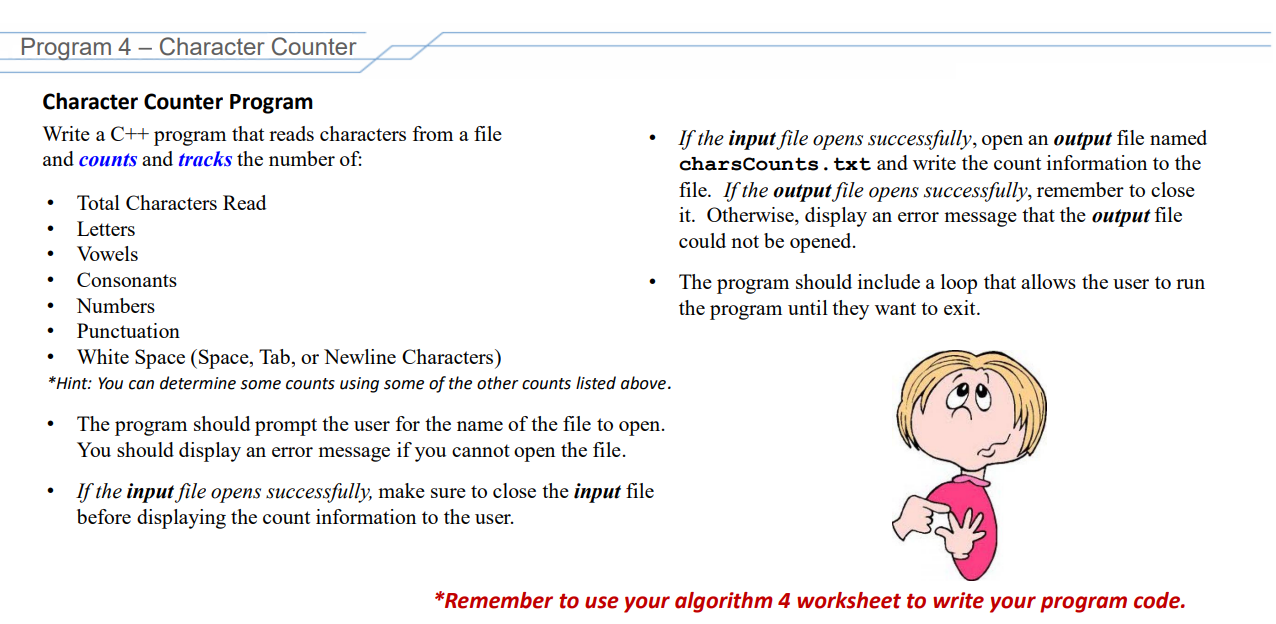 Solved Program 4 - Character Counter Character Counter | Chegg.com
