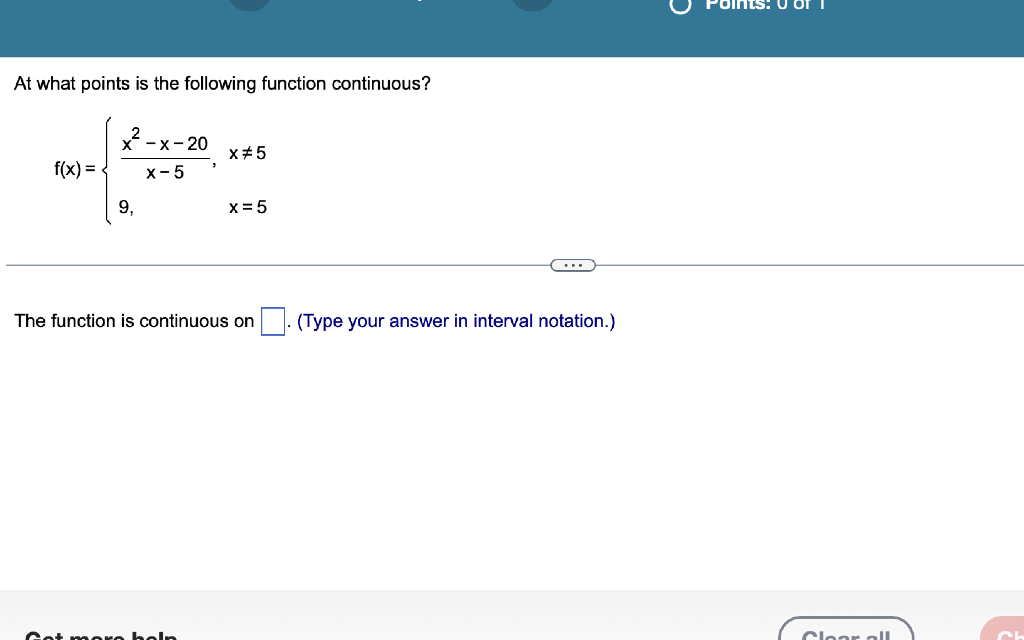 Solved At what points is the following function continuous? | Chegg.com