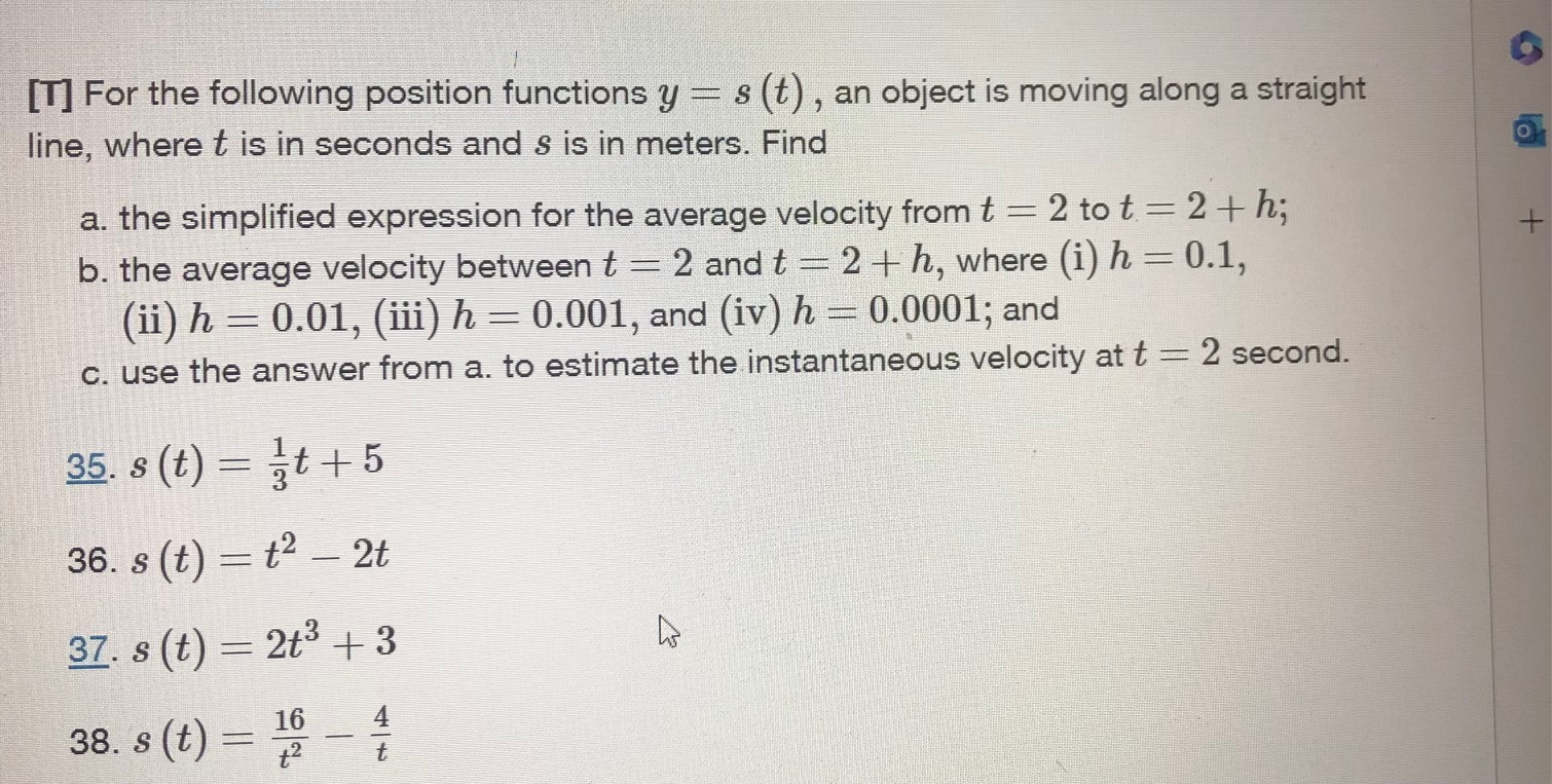 Solved For the following position functions y=s(t), an | Chegg.com