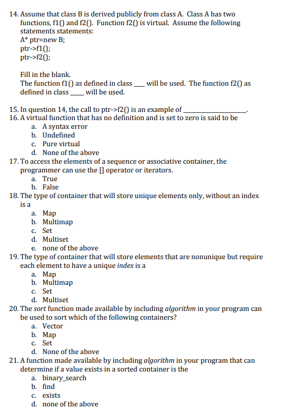 Solved 14. Assume that class B is derived publicly from | Chegg.com
