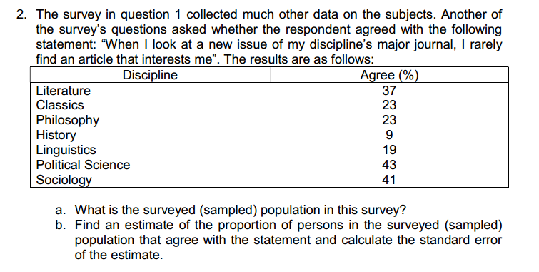 Solved 2. The survey in question 1 collected much other data | Chegg.com