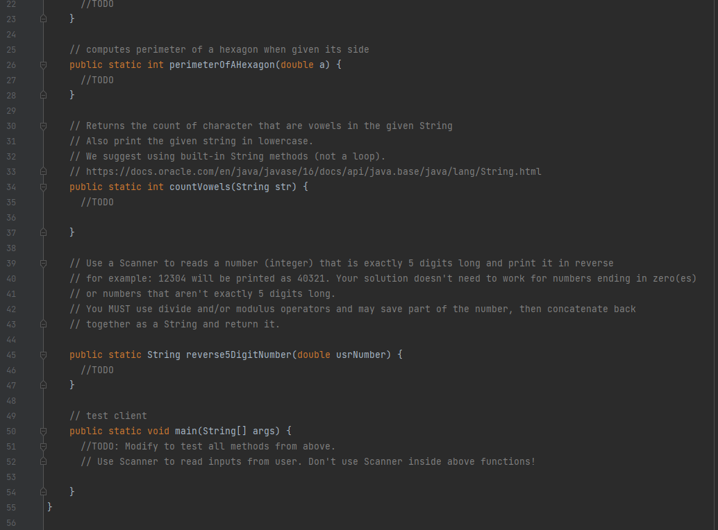 Solved 8 9 // // Directions: Implement the following methods | Chegg.com