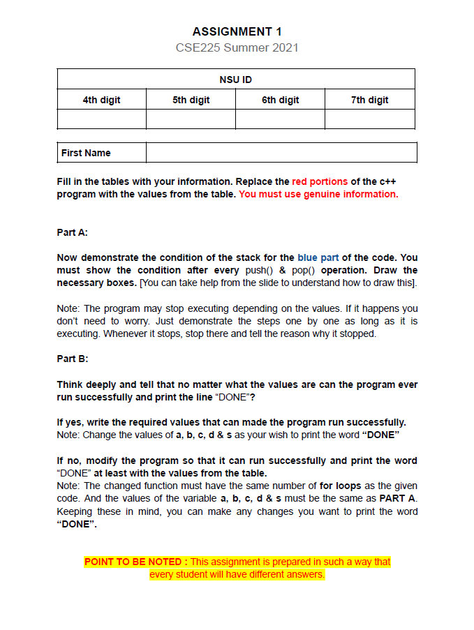 Solved ASSIGNMENT 1 CSE225 Summer 2021 Question 2: 6 marks | Chegg.com