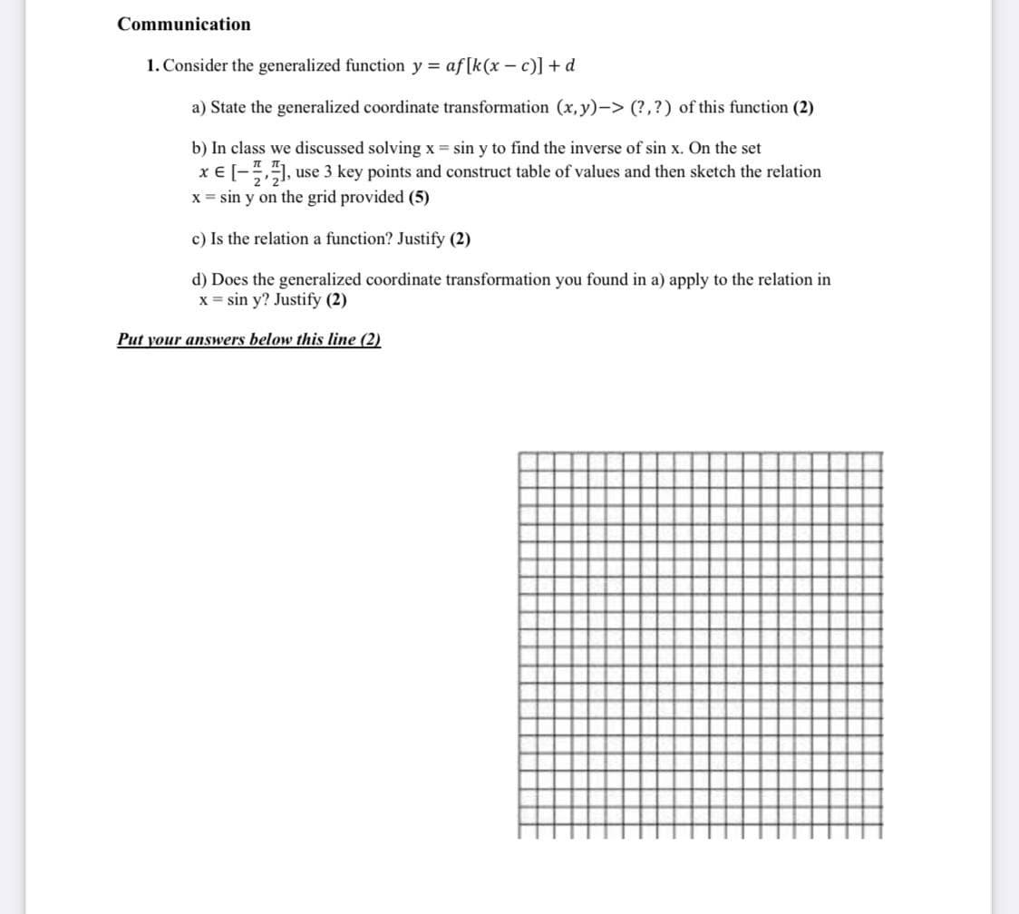 Solved Communication 1. Consider the generalized function y | Chegg.com