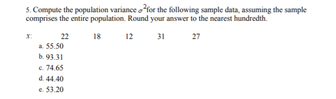 Solved 5. Compute the population variance for the following | Chegg.com