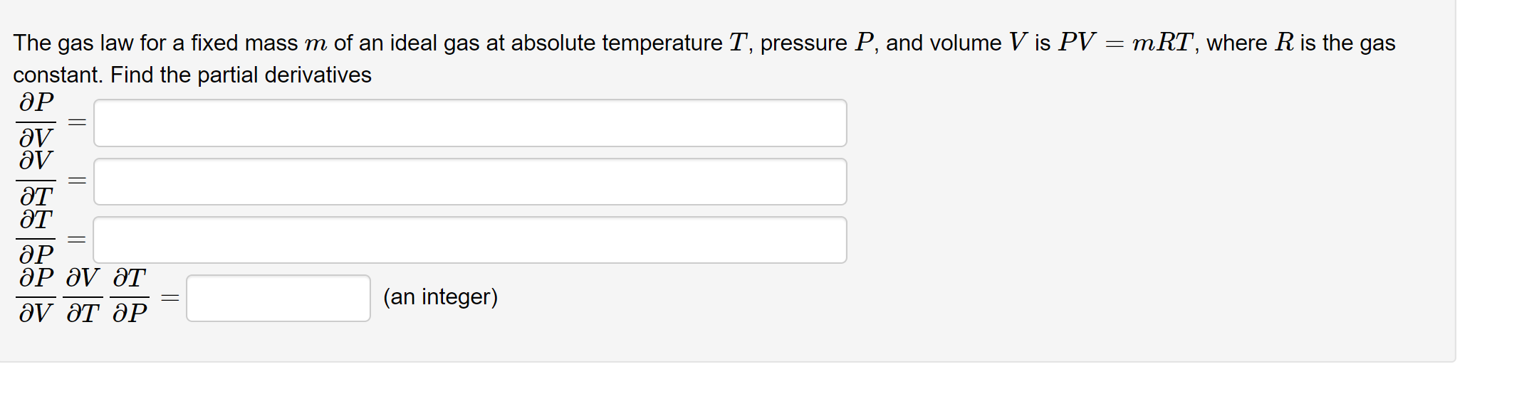 Solved The gas law for a fixed mass m of an ideal gas at | Chegg.com