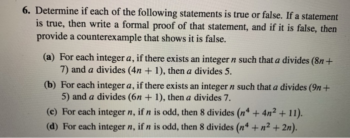 Solved 6. Determine if each of the following statements is | Chegg.com
