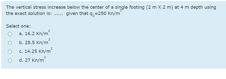 Solved The vertical stress increase below the center of a | Chegg.com