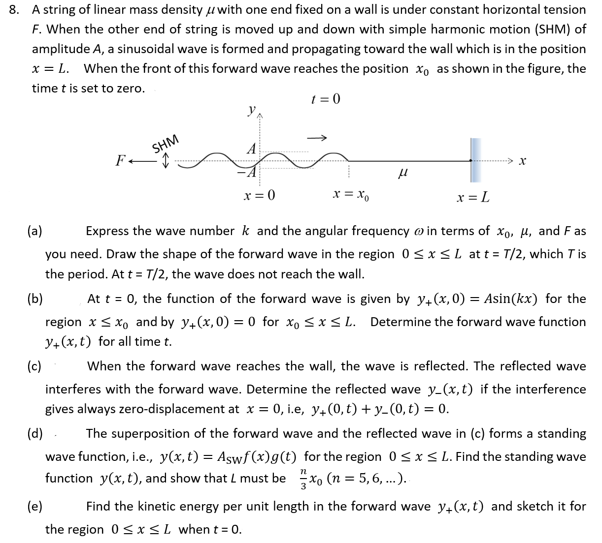 Solved 8. A string of linear mass density μ with one end | Chegg.com