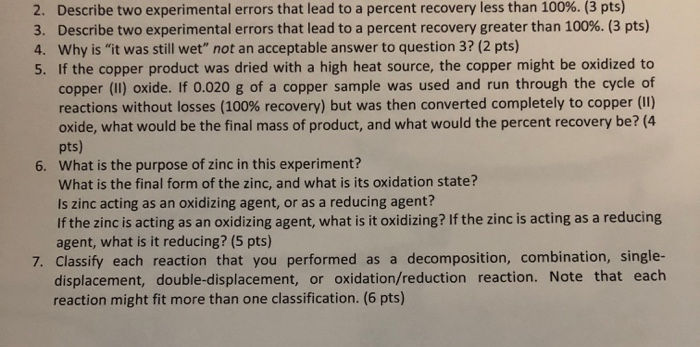 Solved 2. Describe two experimental errors that lead to a | Chegg.com