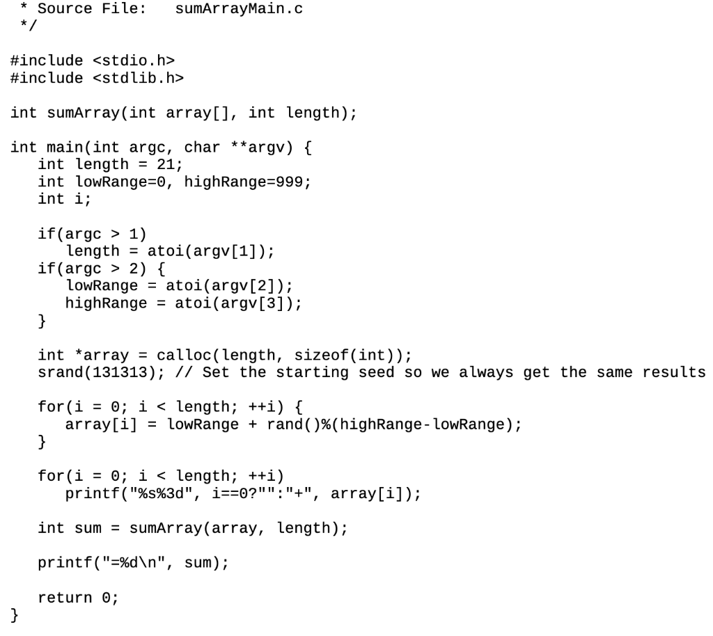 Solved Your task is to write a function called sumArray with | Chegg.com