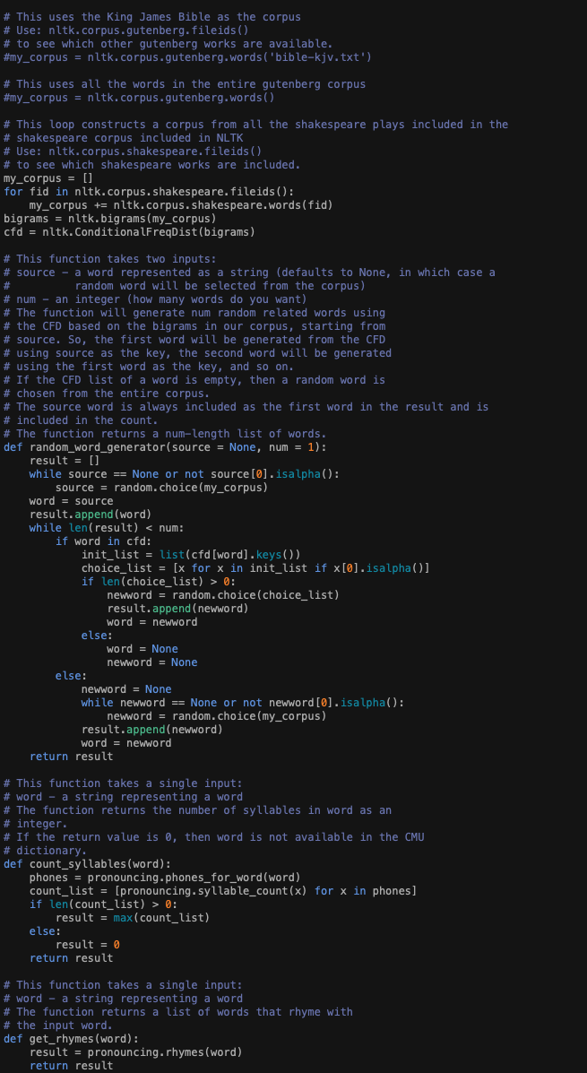 Solved # This uses the King James Bible as the corpus # Use: | Chegg.com