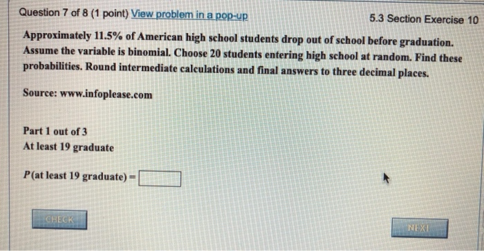 Solved Question 7 of 8 (1 point) View problem in a pop-up | Chegg.com