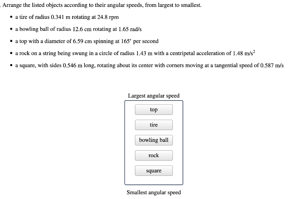 Solved Arrange the listed objects according to their angular | Chegg.com