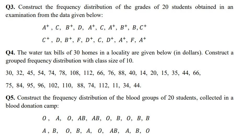 Solved Q3. Construct the frequency distribution of the | Chegg.com