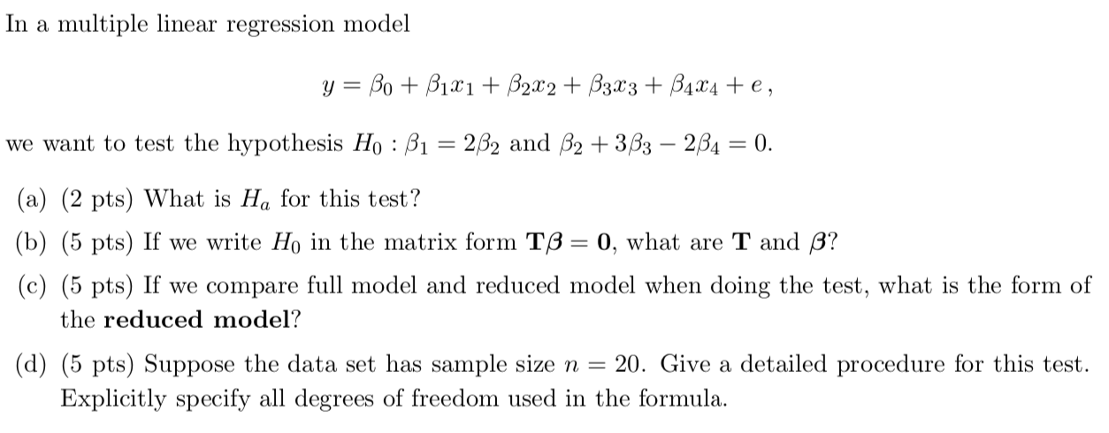 In a multiple linear regression model y = Bo + Bixi + | Chegg.com