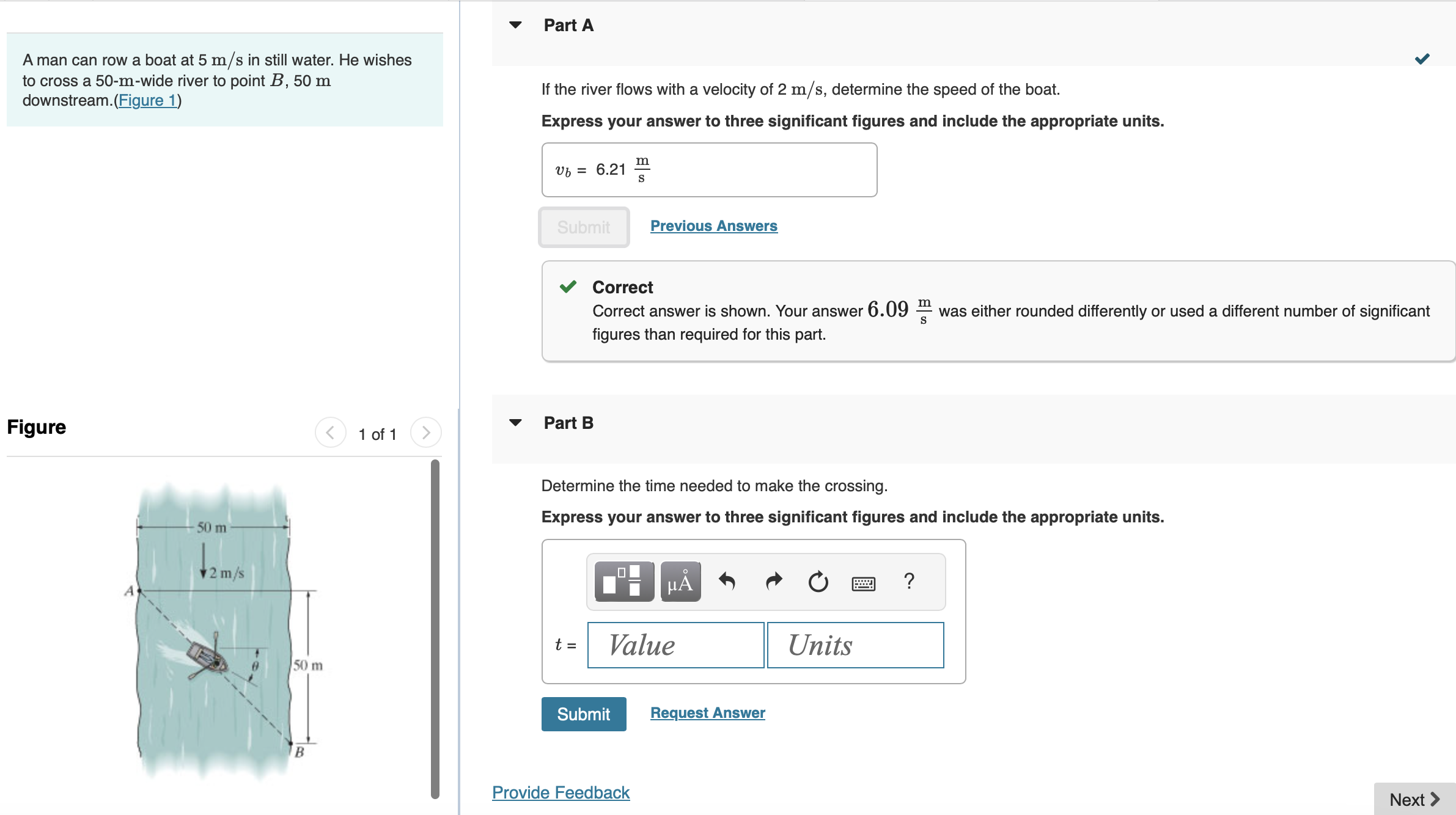 Solved Part AA man can row a boat at 5ms ﻿in still water. He | Chegg.com