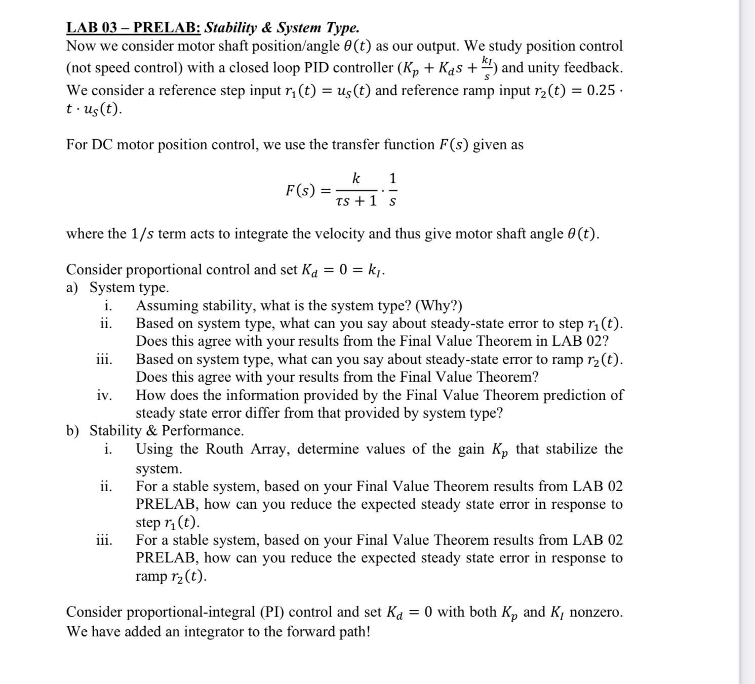 Solved LAB 03 - ﻿PRELAB: Stability & System Type.Now we | Chegg.com
