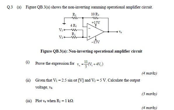 Solved Q.3 (a) Figure QB.3(a) shows the non-inverting | Chegg.com