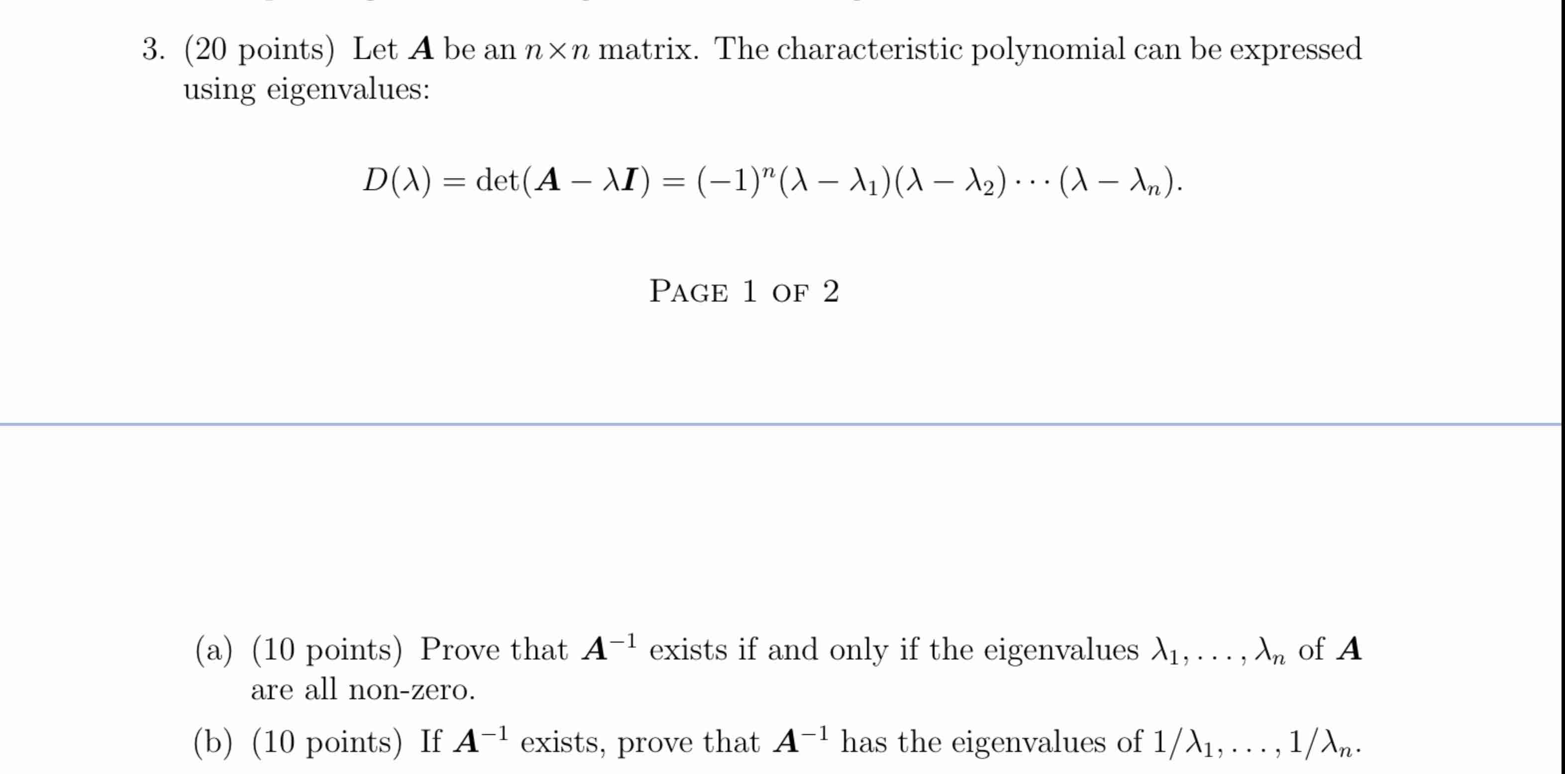 Solved (20 ﻿points) ﻿Let A be an n×n ﻿matrix. The | Chegg.com
