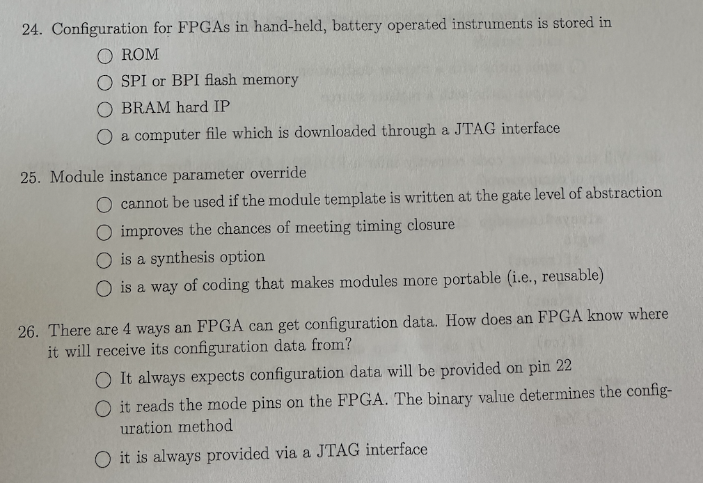 Solved 24. Configuration for FPGAs in hand-held, battery | Chegg.com