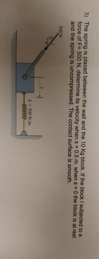Solved 3) The spring is placed between the wall and the 10 | Chegg.com