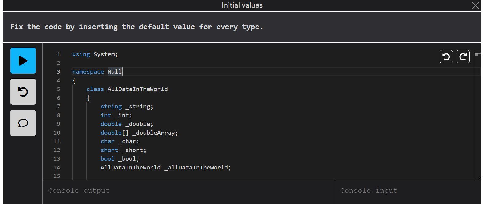 Solved Initial values Use c#, ****** USE C# Use the same | Chegg.com