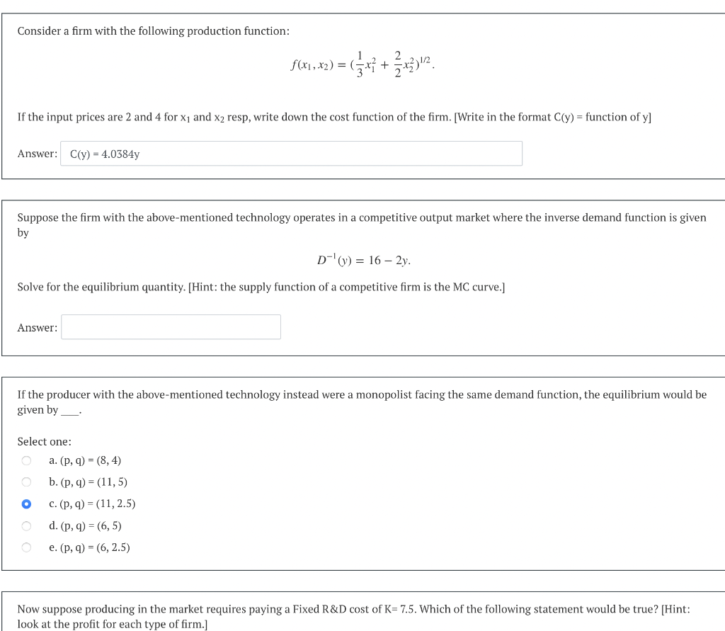 Solved Consider a firm with the following production | Chegg.com