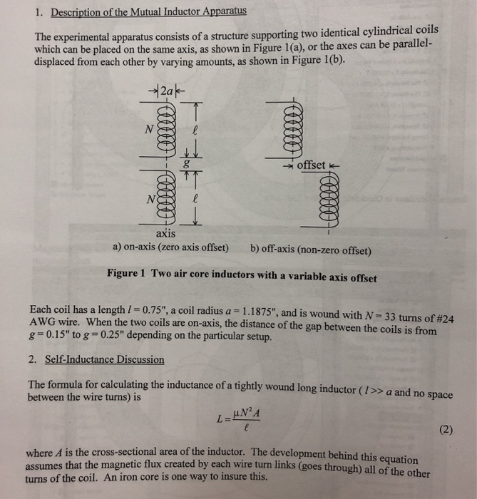 Solved 1. Description of the Mutual Inductor Apparatus The | Chegg.com