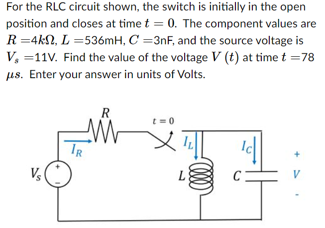 Solved For the RLC circuit shown, the switch is initially in | Chegg.com