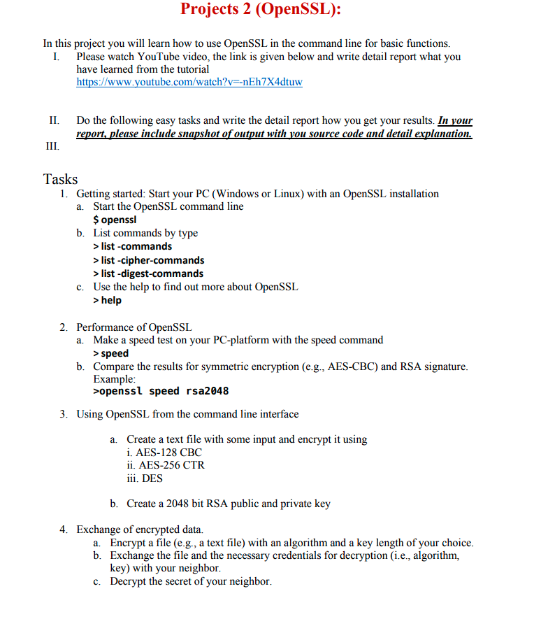 Solved Projects 2 (OpenSSL): In this project you will learn | Chegg.com
