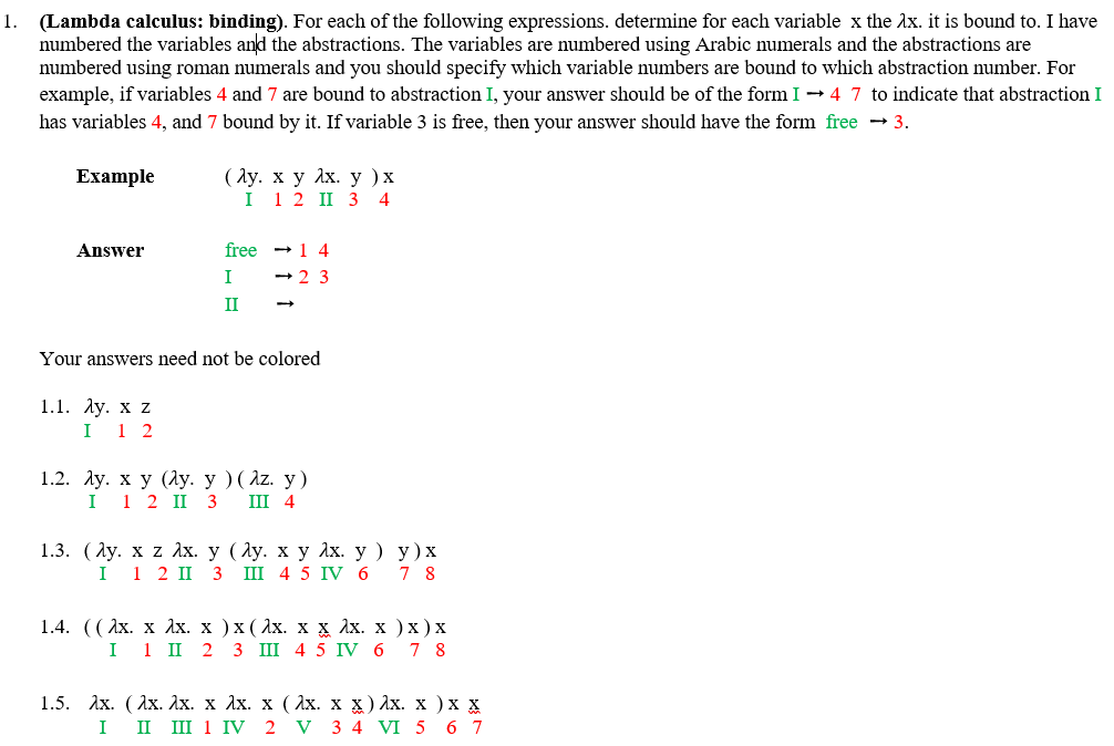 1. (Lambda calculus: binding). For each of the | Chegg.com