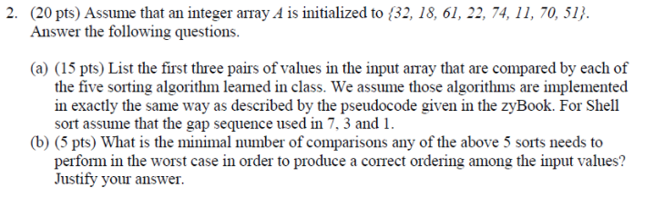 Solved 2 20 Pts Assume That An Integer Array A Is 