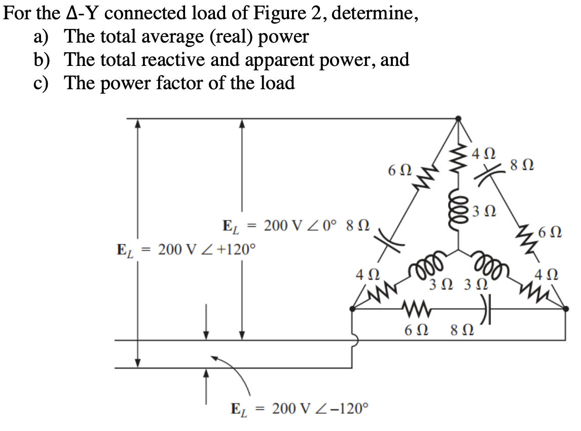 Solved For the A-Y connected load of Figure 2, determine, a) | Chegg.com
