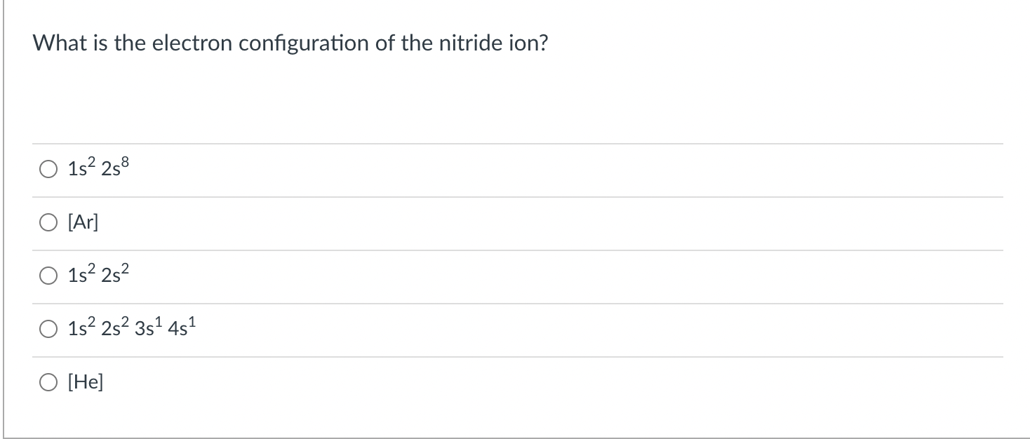 Solved What is the electron configuration of the nitride | Chegg.com