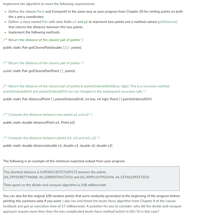 Solved (Closest pair of points) Section 22.8 introduced the | Chegg.com