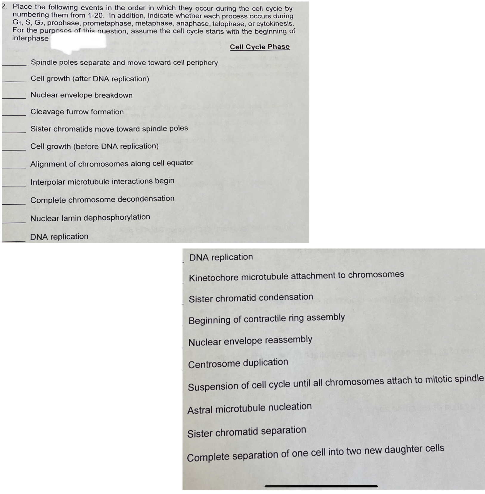 Solved 2. Place the following events in the order in which | Chegg.com