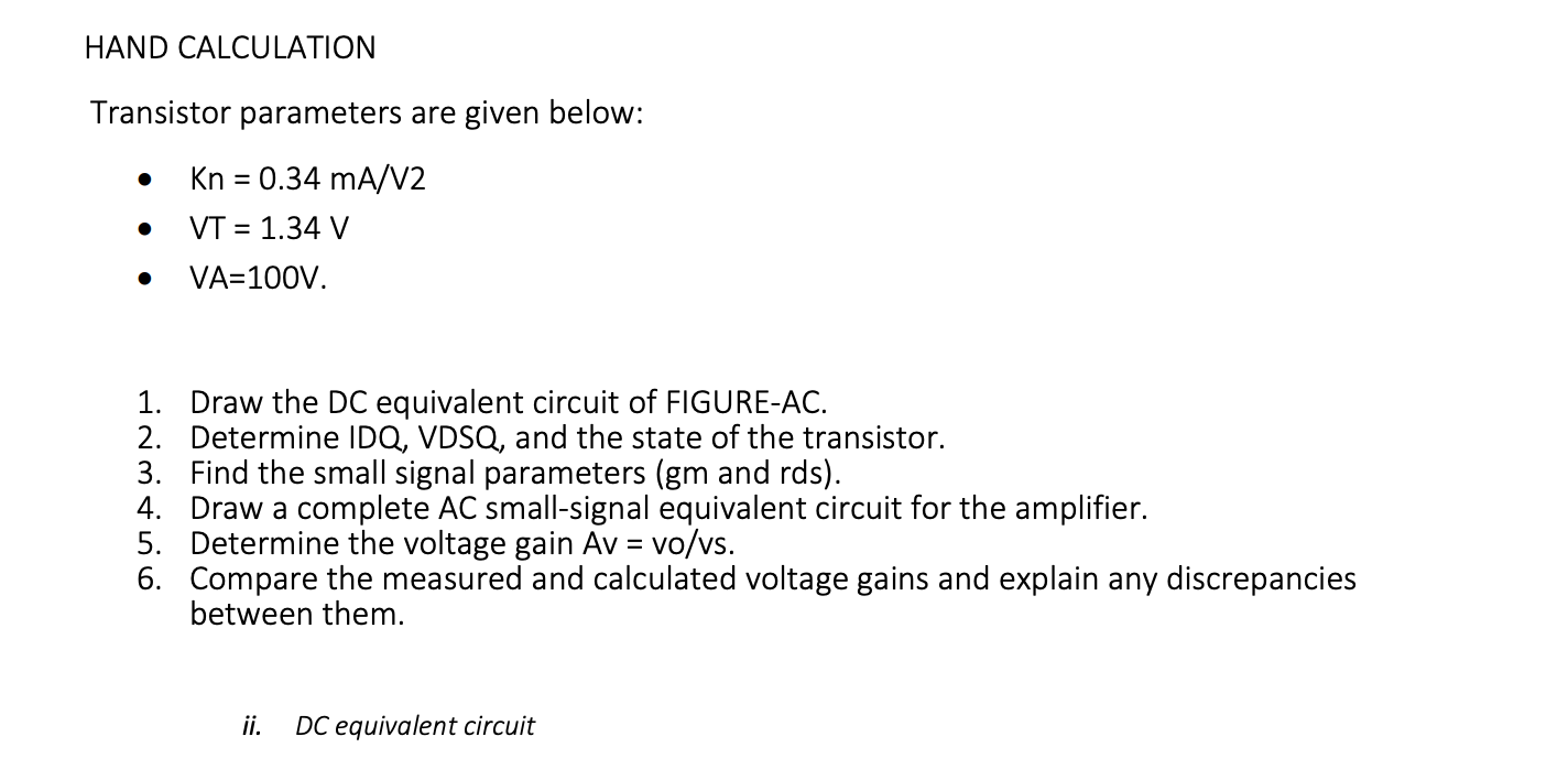 Solved HAND CALCULATIONTransistor parameters are given | Chegg.com