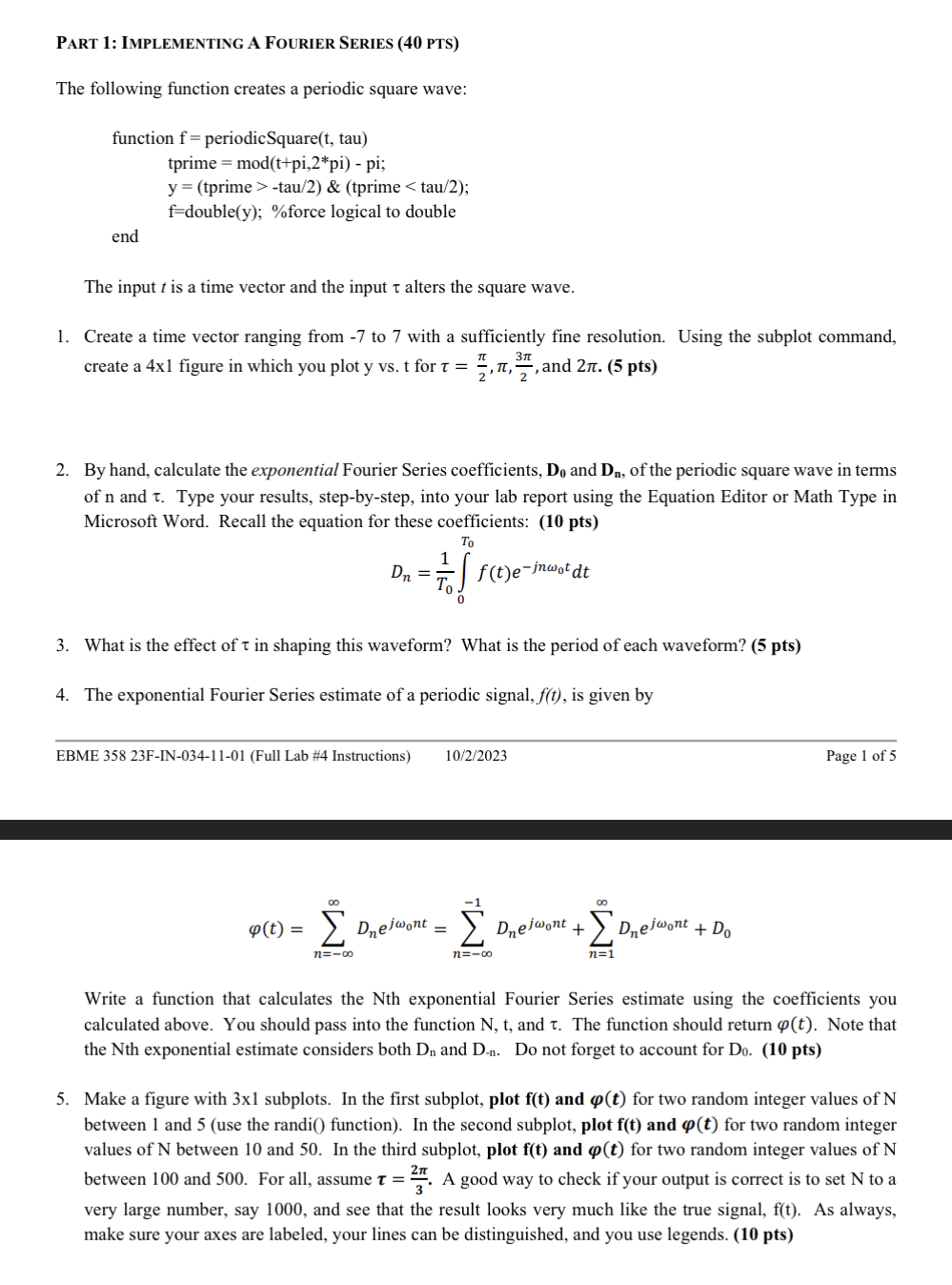 PART 1: Implementing A Fourier Series (40 ﻿PTS)The | Chegg.com