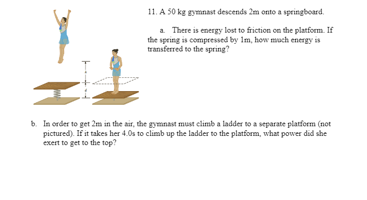 Solved 11. A 50 kg gymnast descends 2 m onto a springboard. | Chegg.com