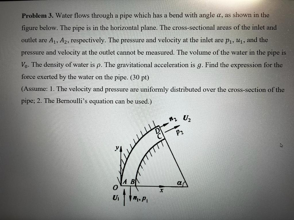 Solved Problem 3. Water flows through a pipe which has a | Chegg.com