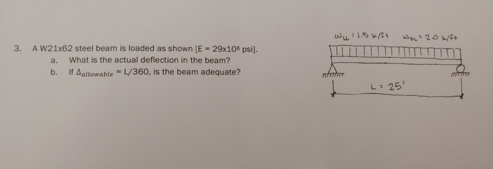 Solved 3. A W21x62 steel beam is loaded as shown [E 29x106 | Chegg.com