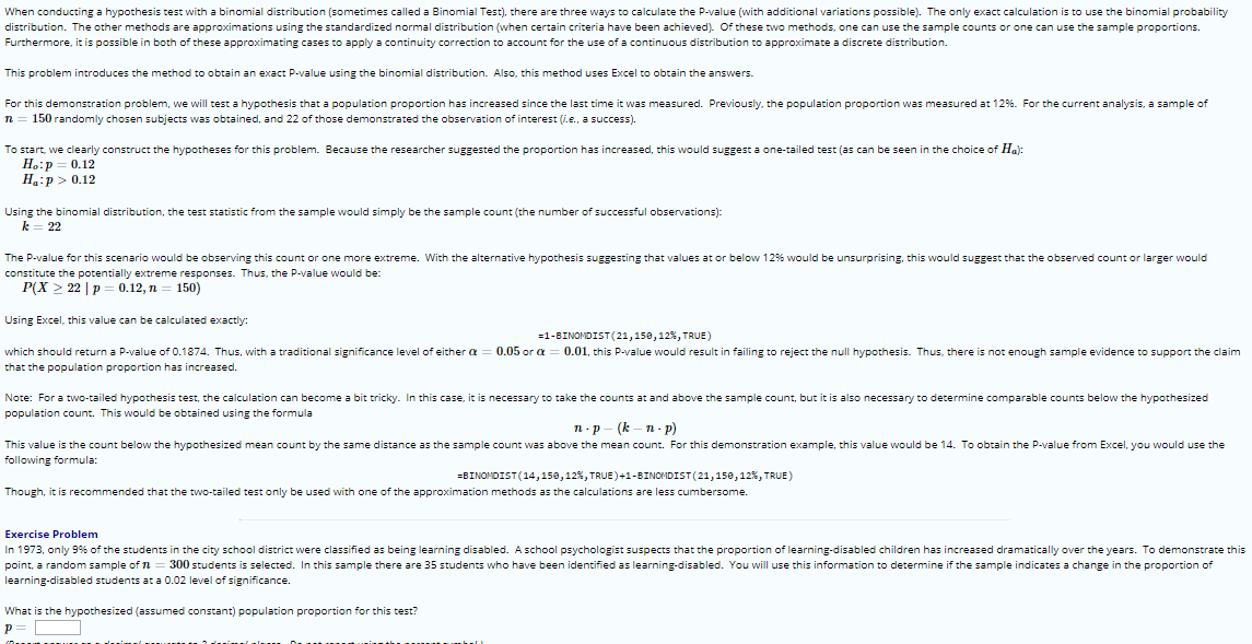 Solved When conducting a hypothesis test with a binomial | Chegg.com