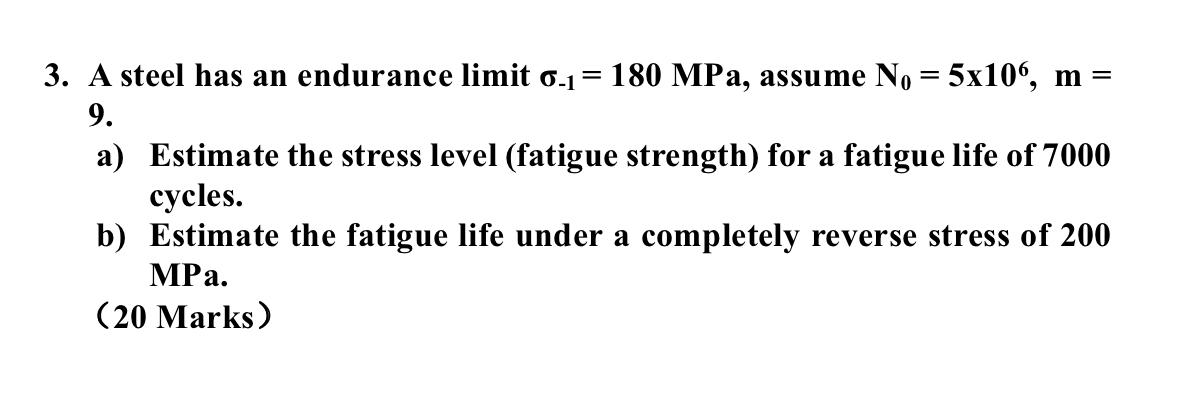Solved 3. A steel has an endurance limit 0-1 = 180 MPa, | Chegg.com