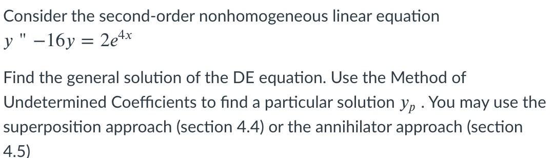 Solved Consider the second-order nonhomogeneous linear | Chegg.com