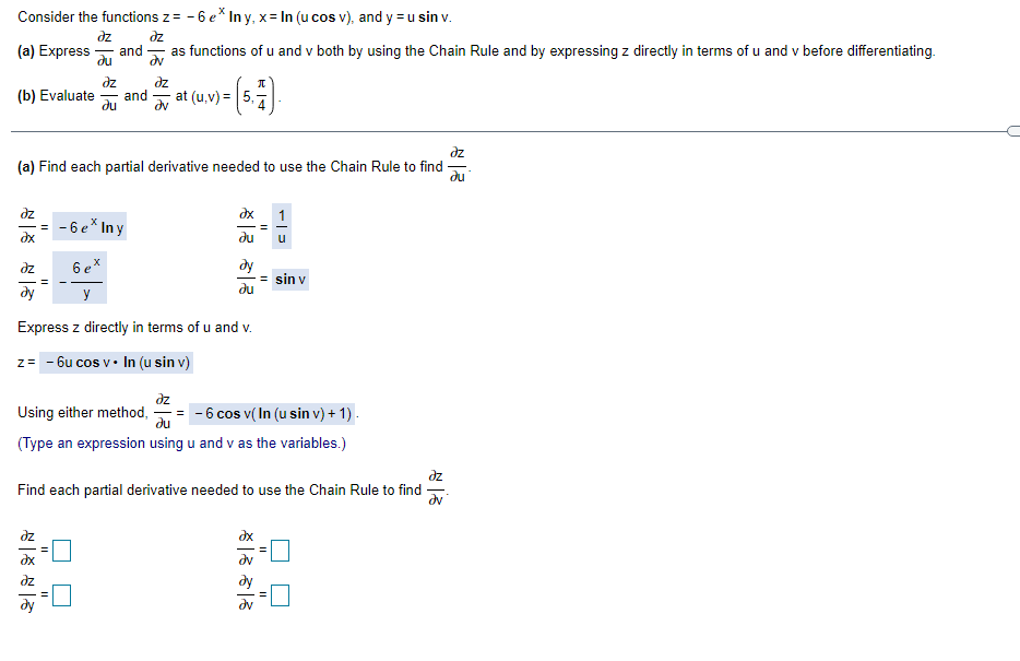 Solved Consider the functions z= -6 e* Iny, x= In (ucos v), | Chegg.com