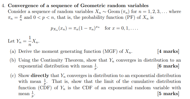 4. Convergence of a sequence of Geometric random | Chegg.com